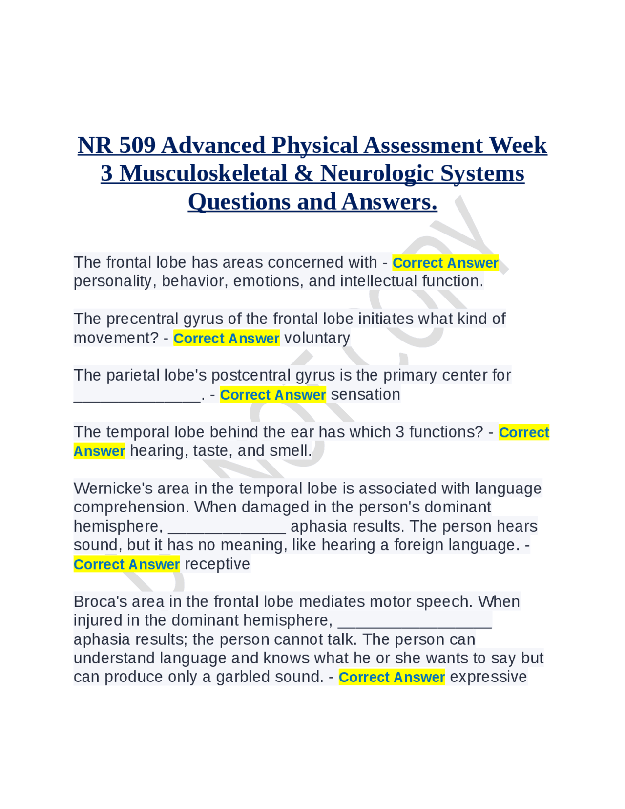 Neurological System: Questions and Answers for Advanced Physical ...