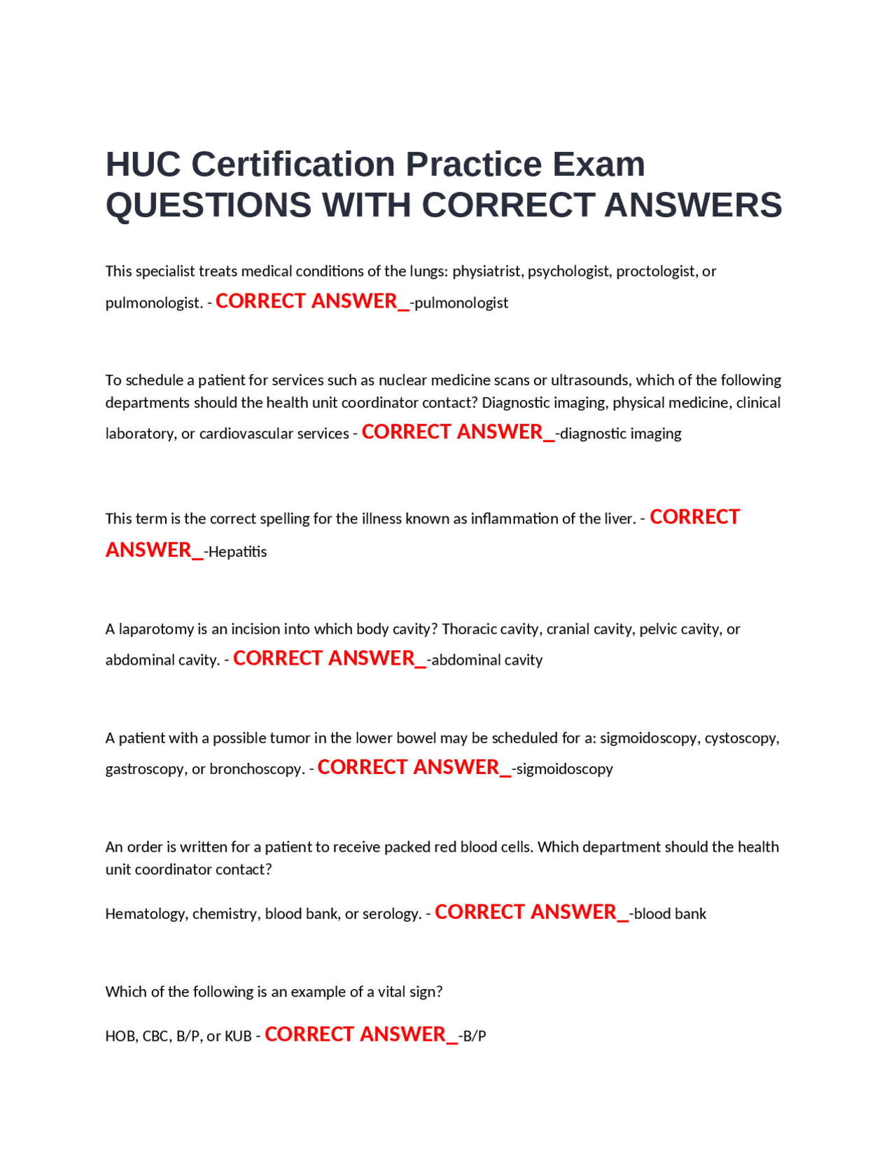 HUC Certification Practice Exam: Multiple Choice Questions with Answers ...