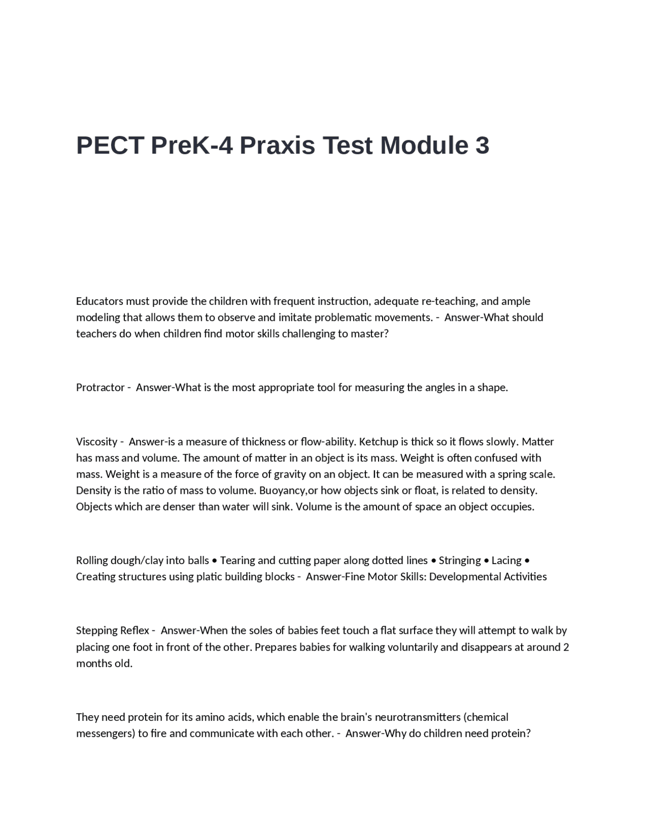 PECT PreK-4 Praxis Test Module 3: Questions and Answers for Educators ...