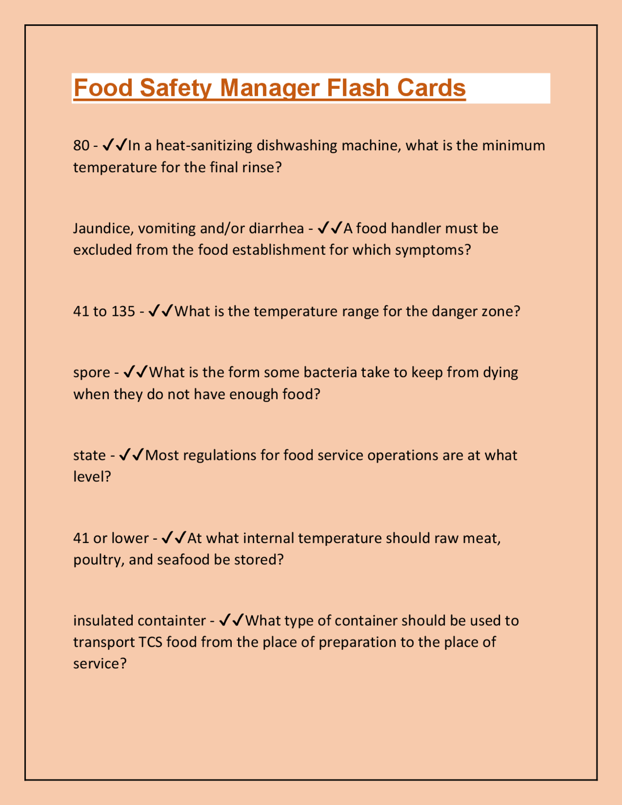 Food Safety Manager Flash Cards: Key Concepts and Questions | Exams ...