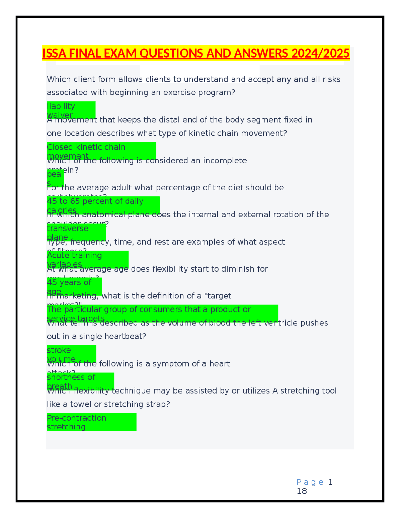 ISSA Final Exam Questions and Answers: A Comprehensive Guide to Fitness ...