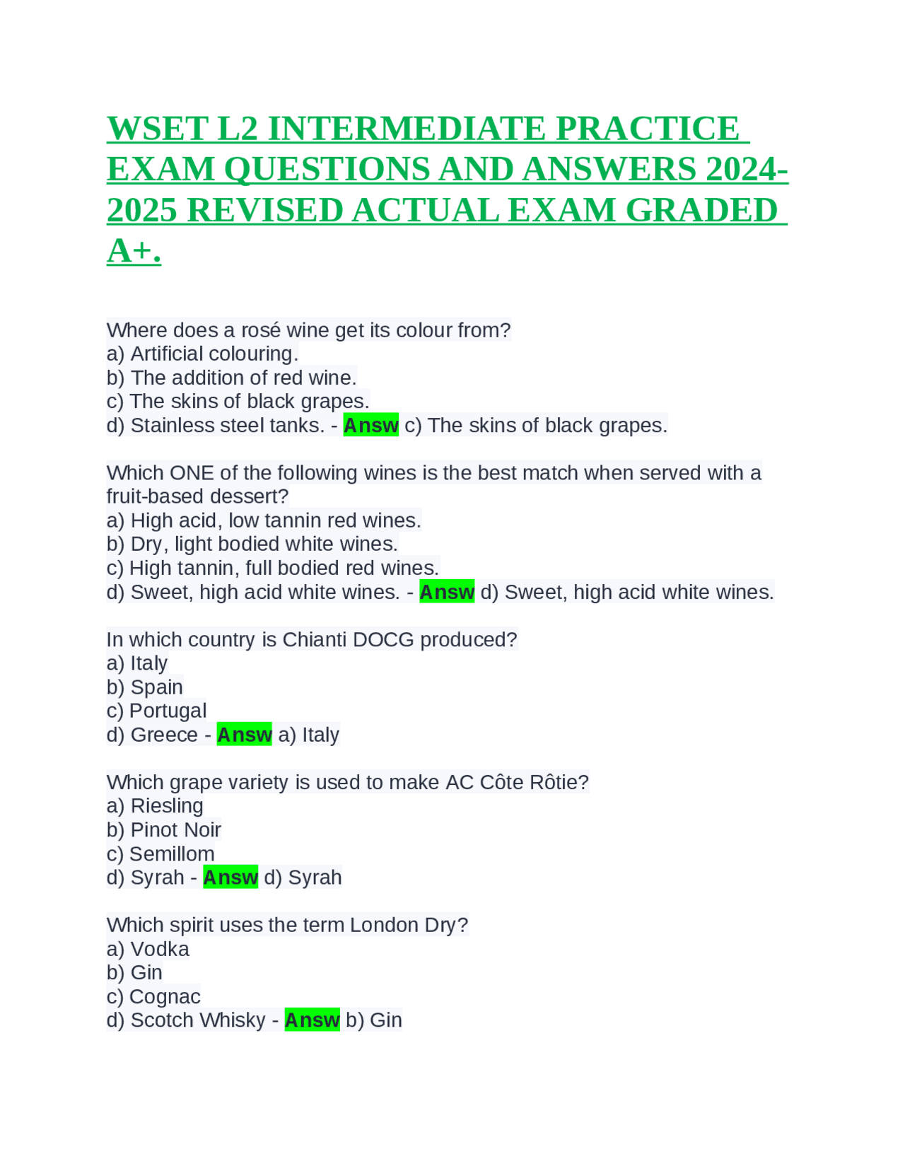 WSET Level 2 Intermediate Practice Exam Questions and Answers | Exams ...