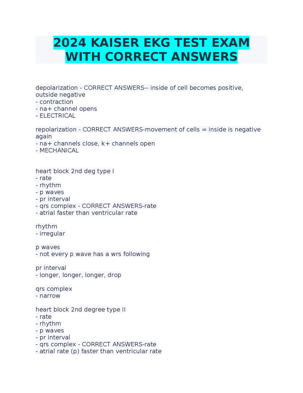 2024 KAISER EKG TEST EXAM WITH CORRECT ANSWERS | Exams Advanced ...