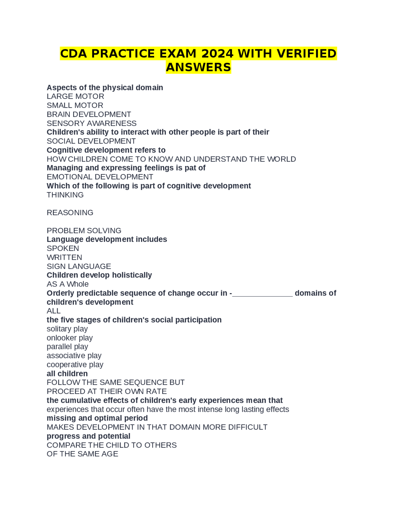 CDA Practice Exam 2024: Child Development and Early Childhood Education ...