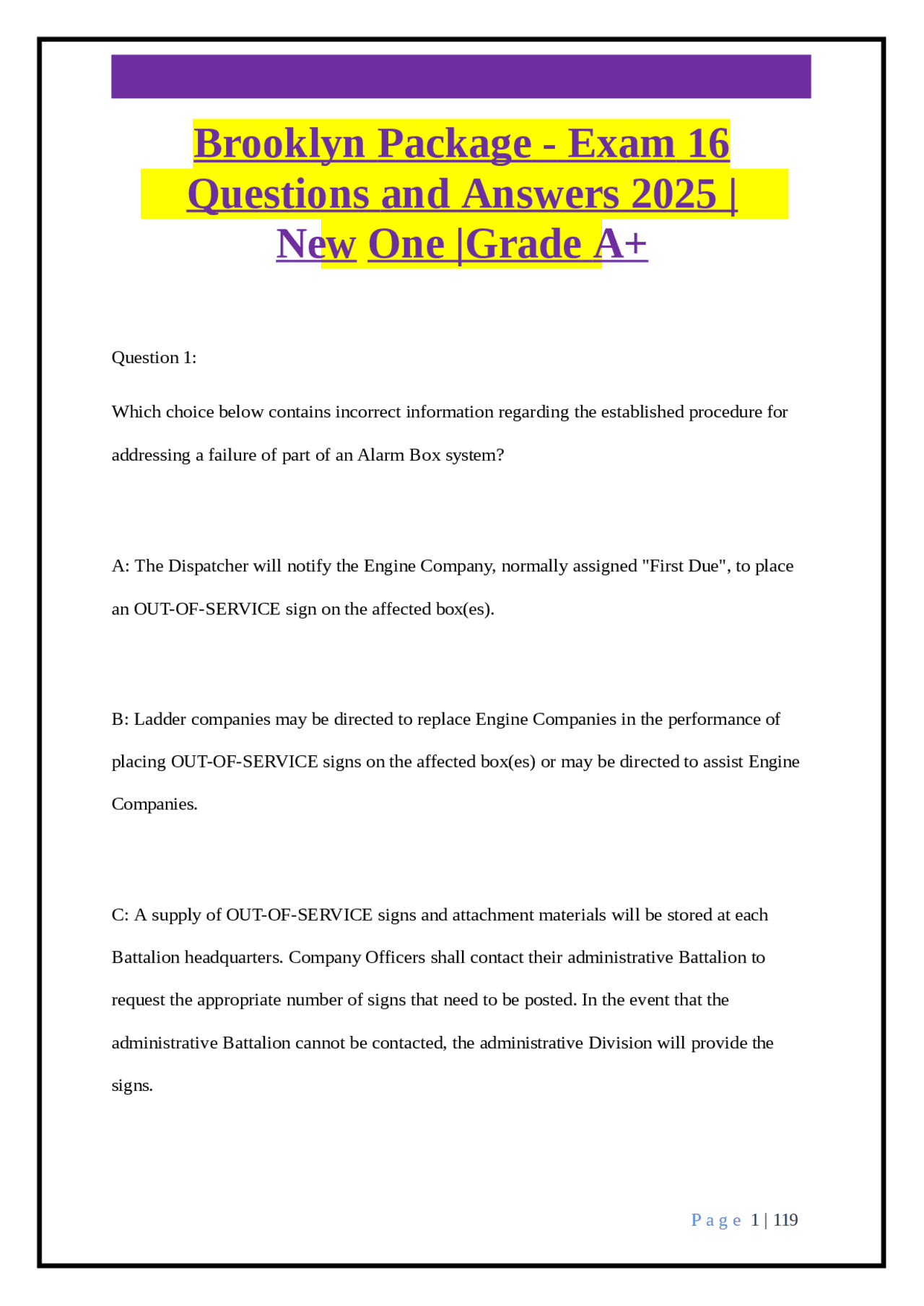 Brooklyn Package - Exam 16: Questions and Answers 2025 | Exams Nursing ...