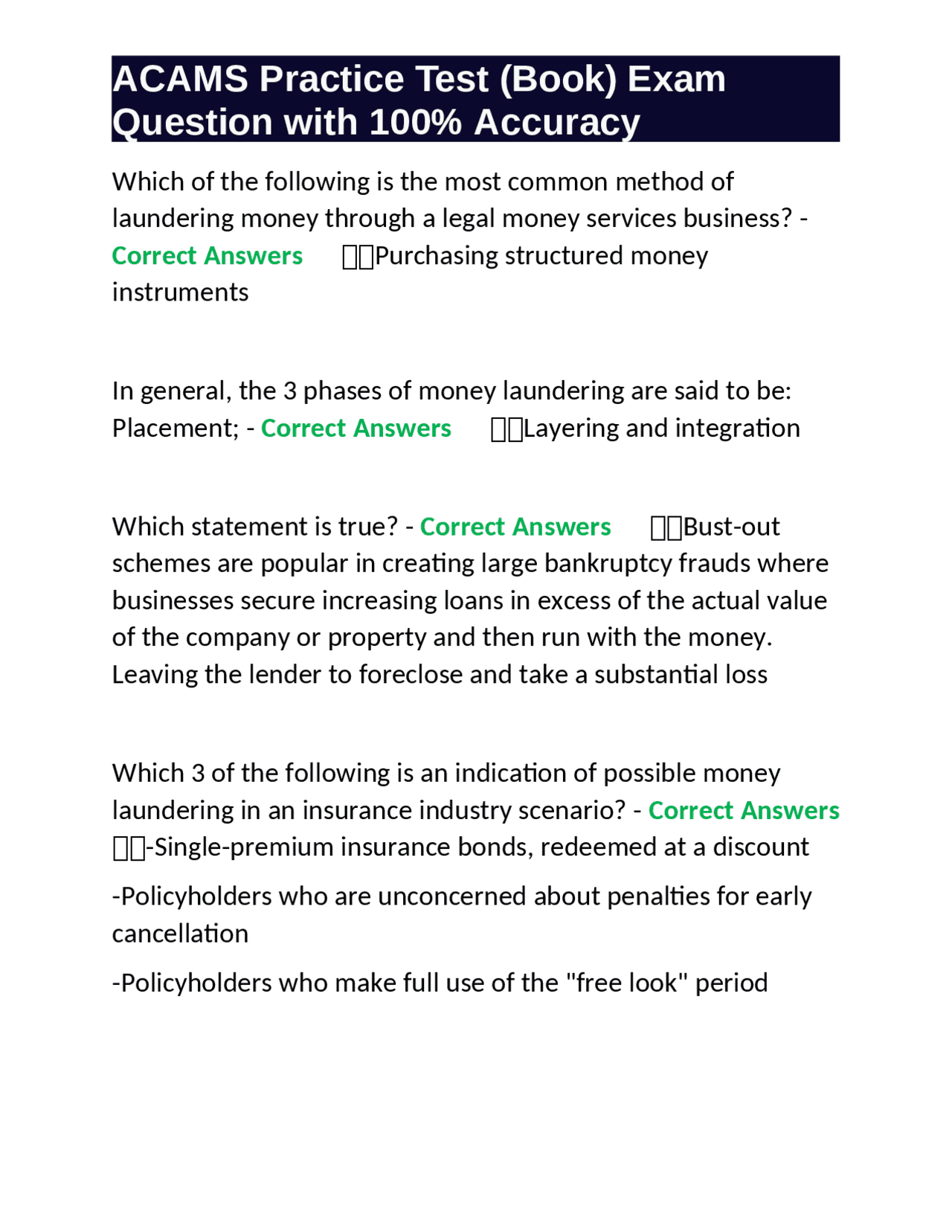 ACAMS Practice Test (Book) Exam: Anti-Money Laundering and Financial ...