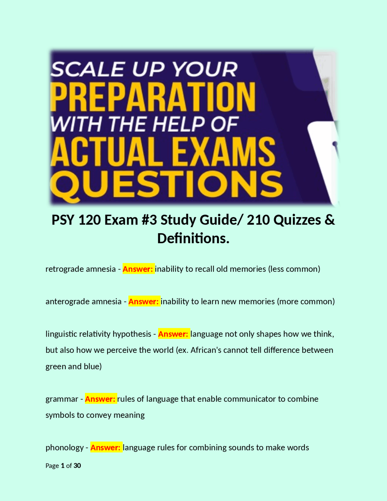 PSY 120 Exam #3 Study Guide: Memory, Language, Problem Solving, and ...