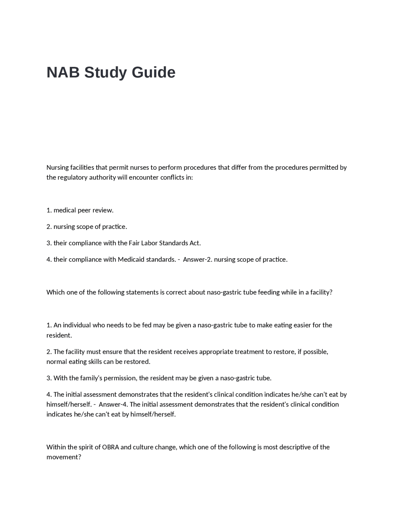 NAB Study Guide: Nursing Facility Regulations and Practices | Exams ...