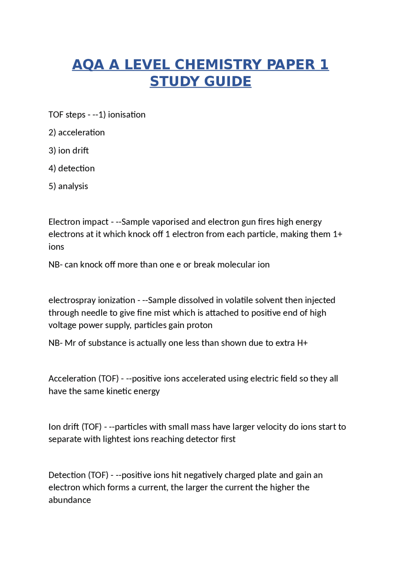 AQA A Level Chemistry Paper 1 Study Guide: Key Concepts and ...
