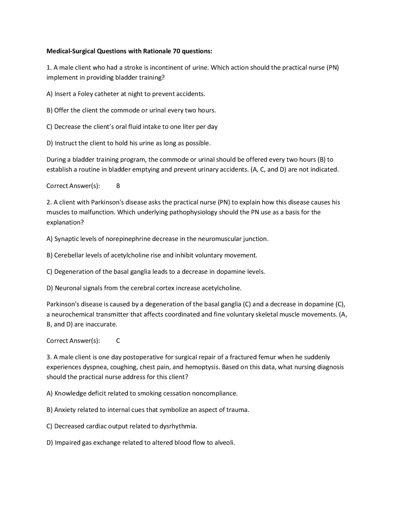 Medical-Surgical Nursing Practice Questions with Rationales | Exams ...