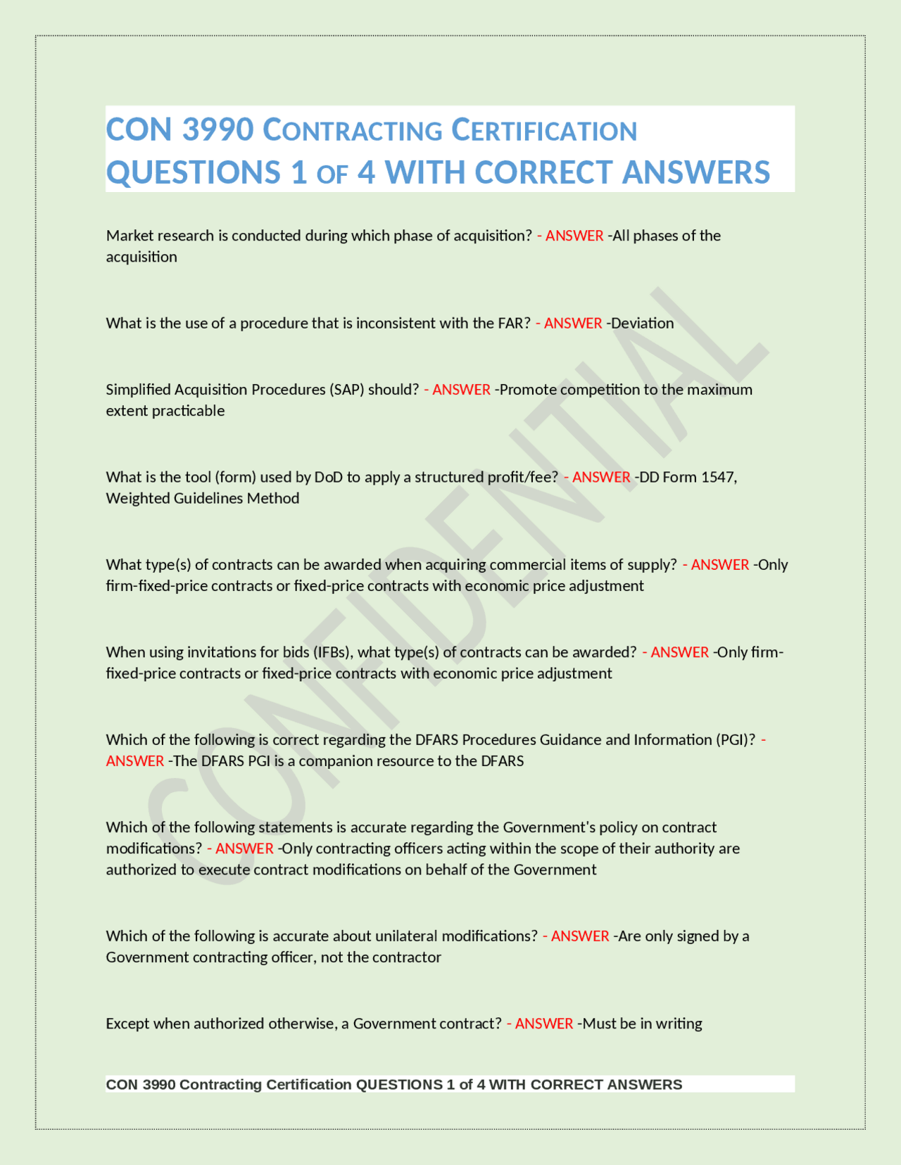 CON 3990 Contracting Certification Questions and Answers | Exams ...