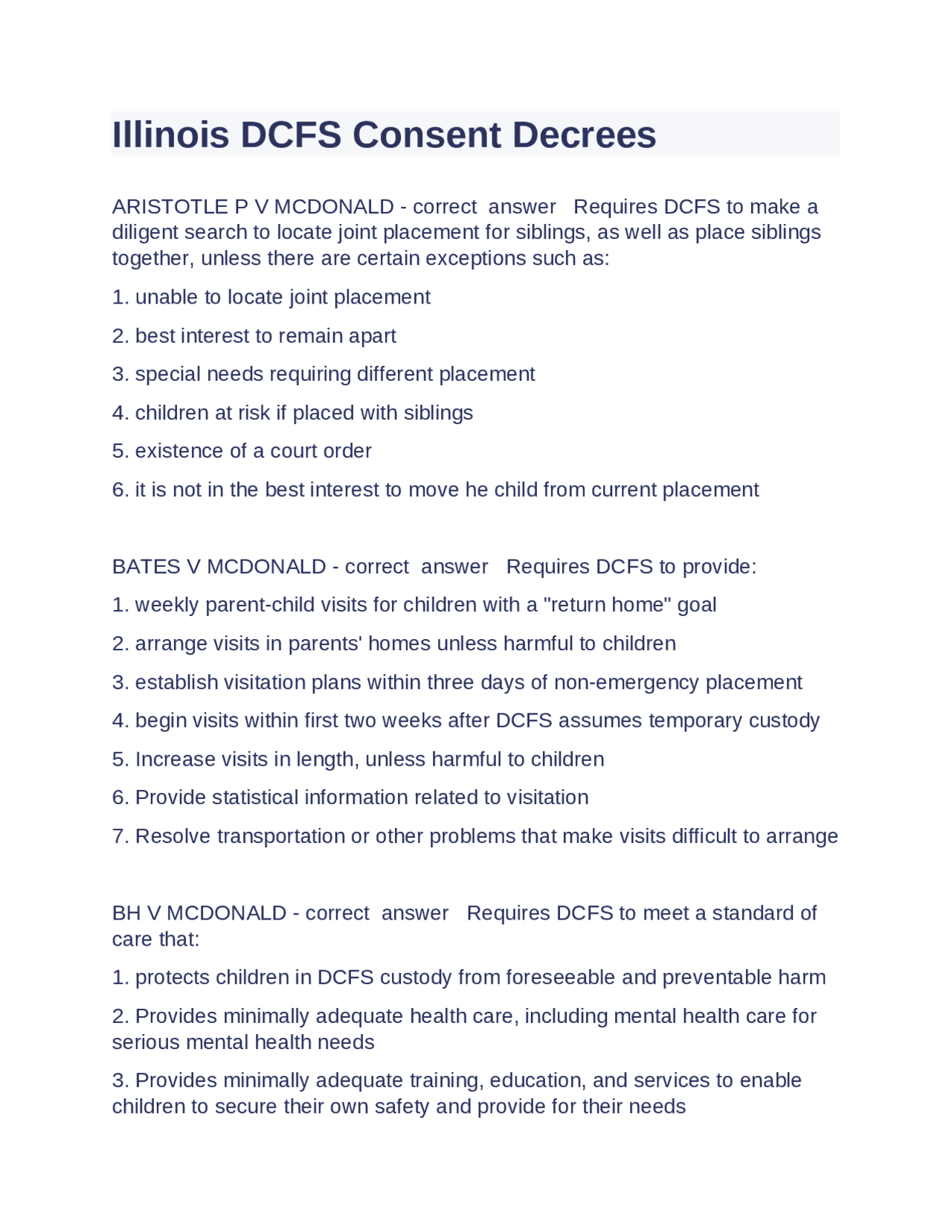 Illinois DCFS Consent Decrees: A Summary of Key Legal Requirements ...