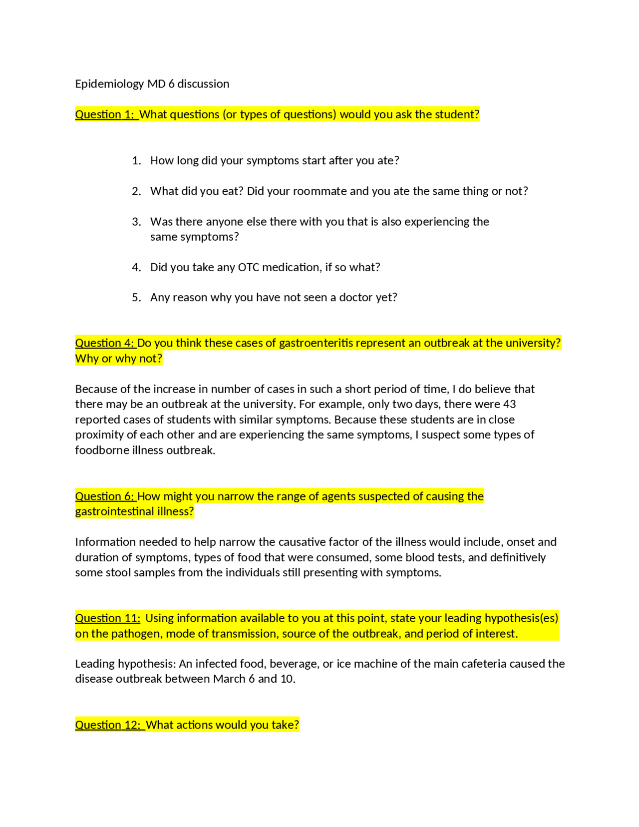 PUBH 8035 Module 6 Discussion; Study Group Outbreak Disease Detective ...