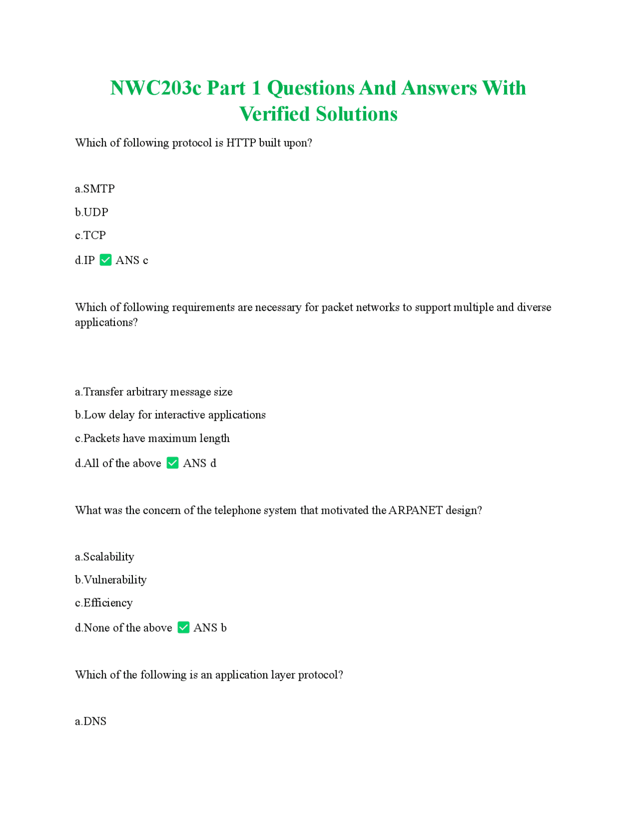 Computer Networks Multiple Choice Questions And Answers Exams Computer Networks Docsity