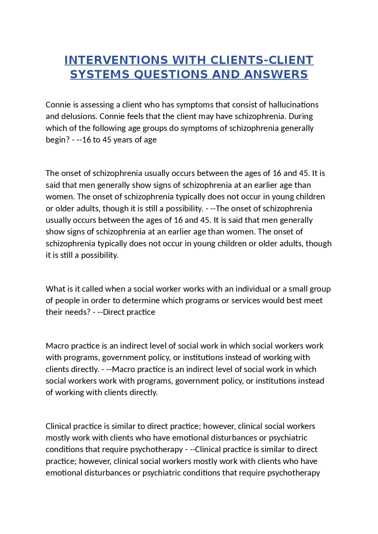 Interventions with Clients-Client Systems: Questions and Answers ...