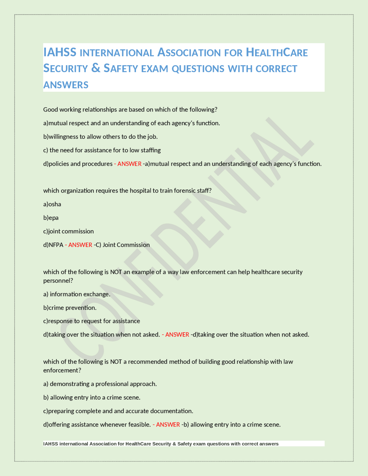 IAHSS Healthcare Security & Safety Exam Questions | Exams Security ...