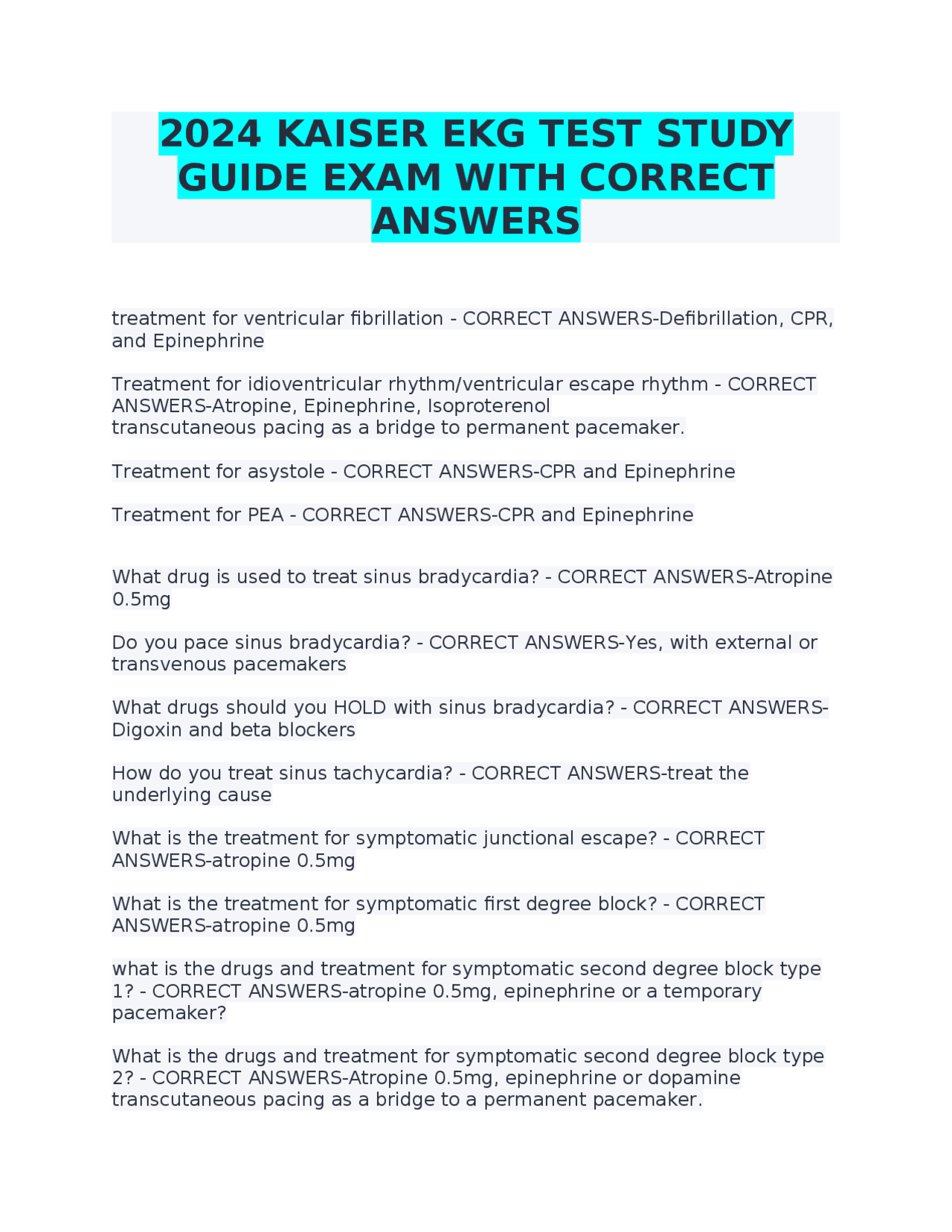 2024 Kaiser EKG Test Study Guide Exam with Correct Answers | Exams ...