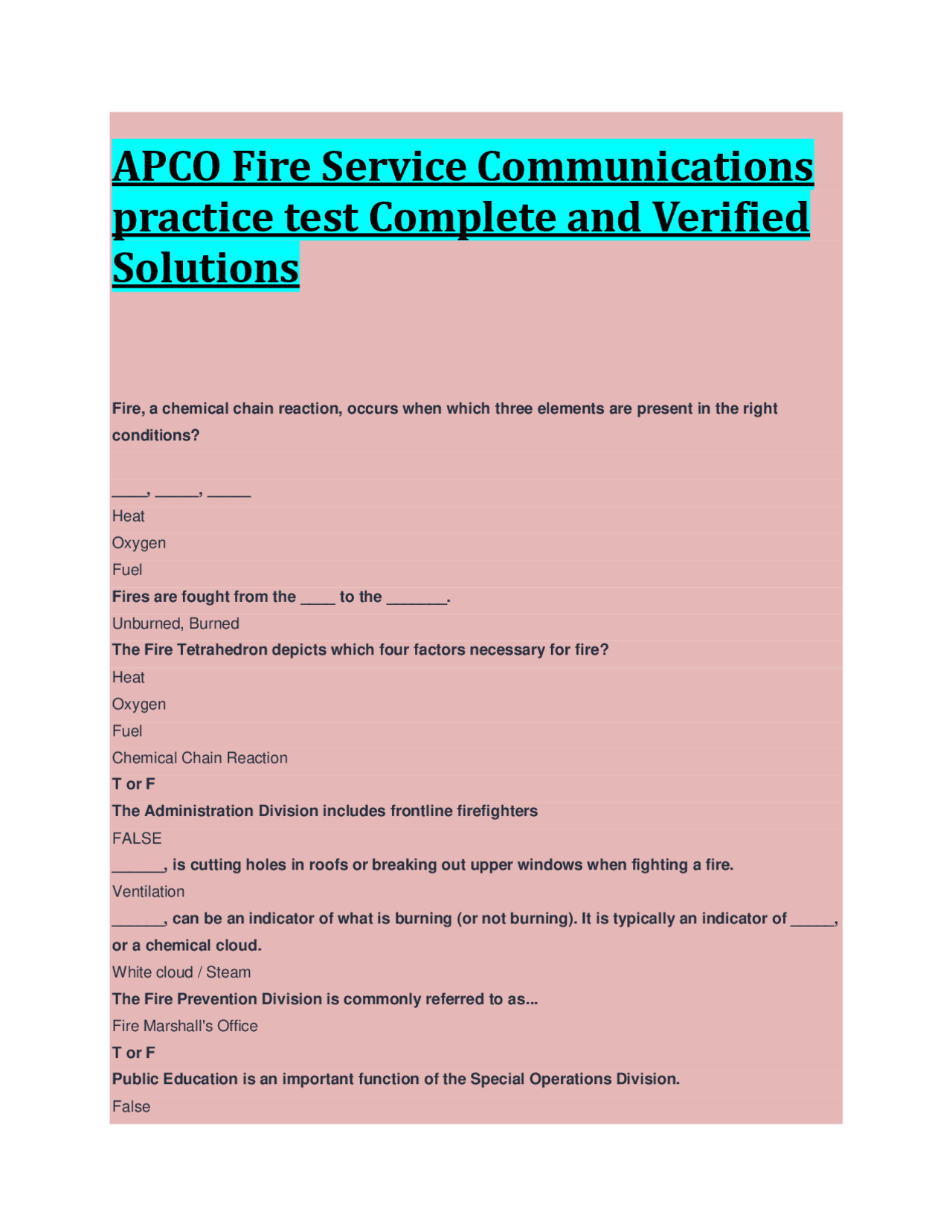APCO Fire Service Communications Practice Test: Complete and Verified ...