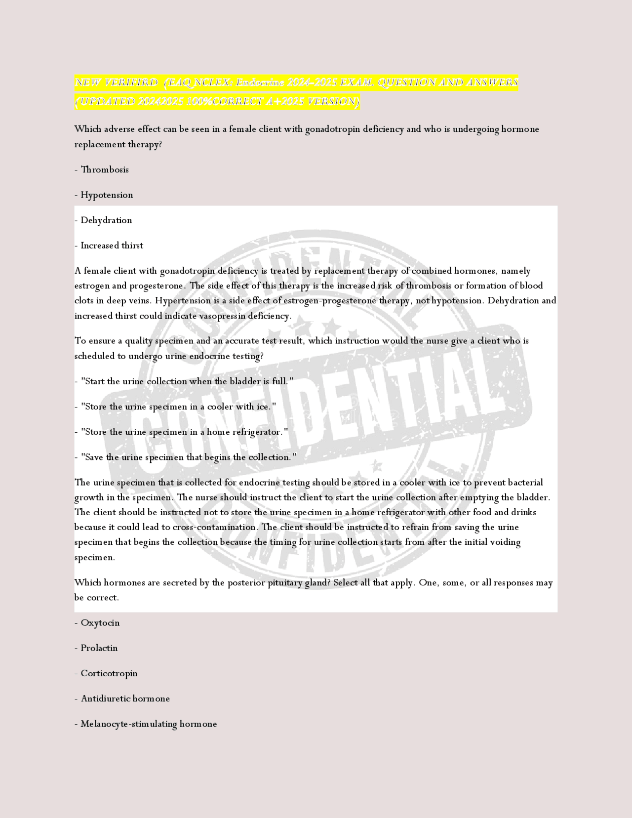 Endocrine System: NCLEX-Style Questions and Answers | Exams Nursing ...