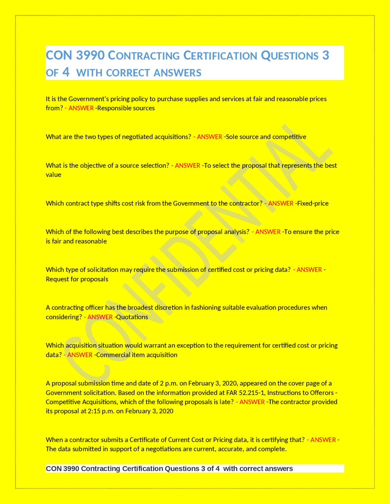 CON 3990 CONTRACTING CERTIFICATION QUESTIONS 3 OF 4 WITH CORRECT ...