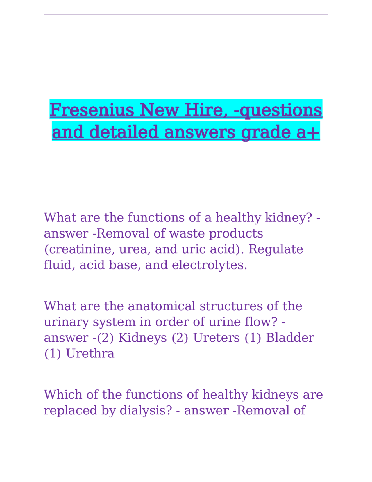 Hemodialysis: Questions and Answers for Nursing Students | Exams ...
