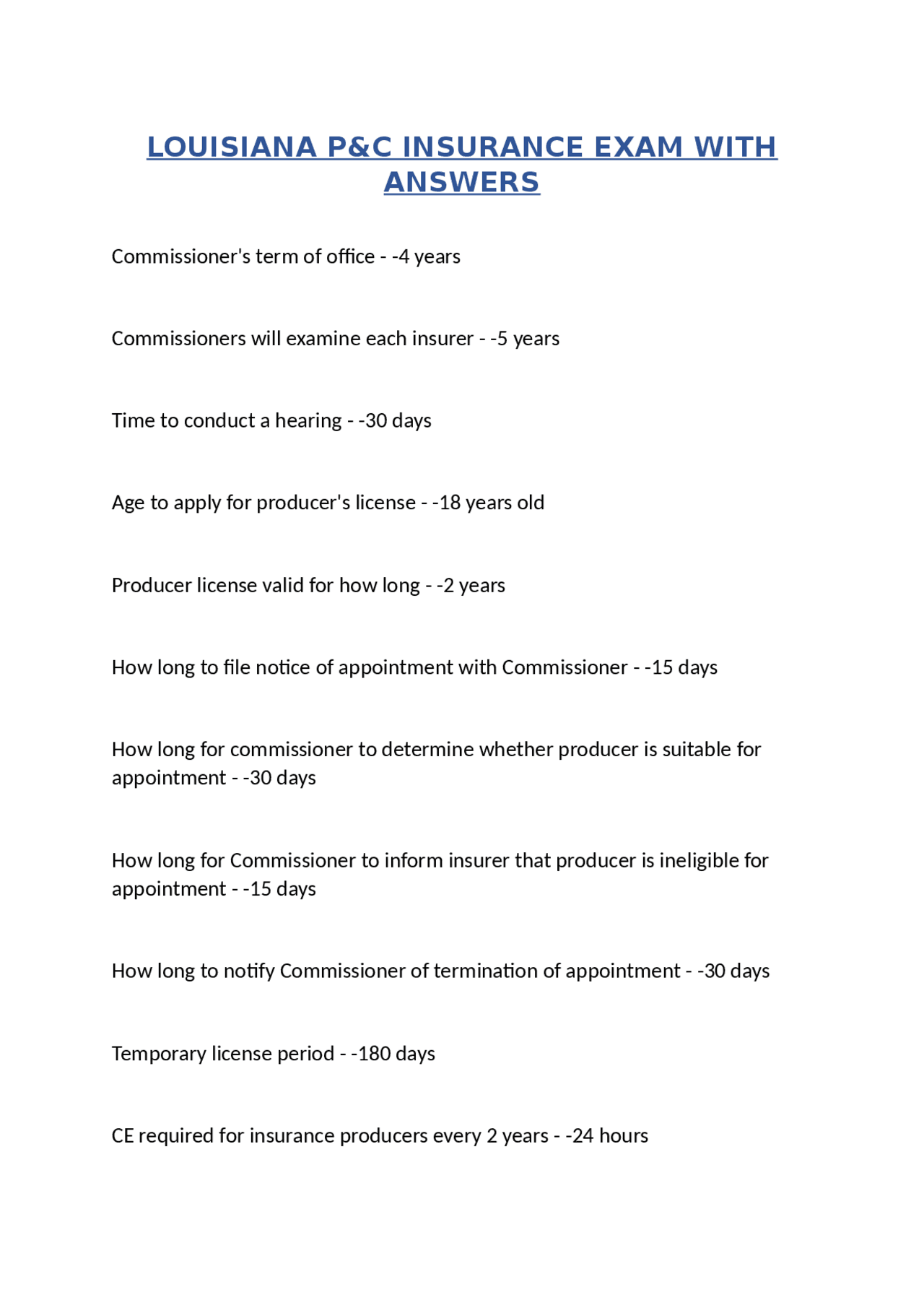 Louisiana P&C Insurance Exam Questions and Answers | Exams Advanced ...