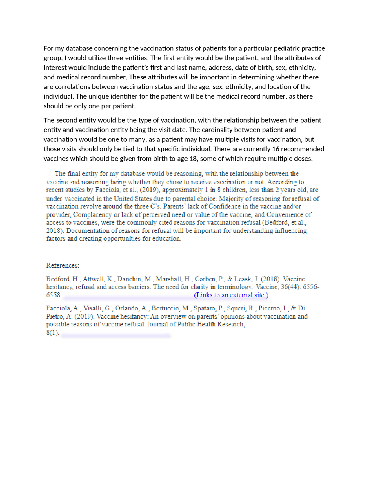 Database Design for Pediatric Vaccination Records | Assignments Nursing | Docsity