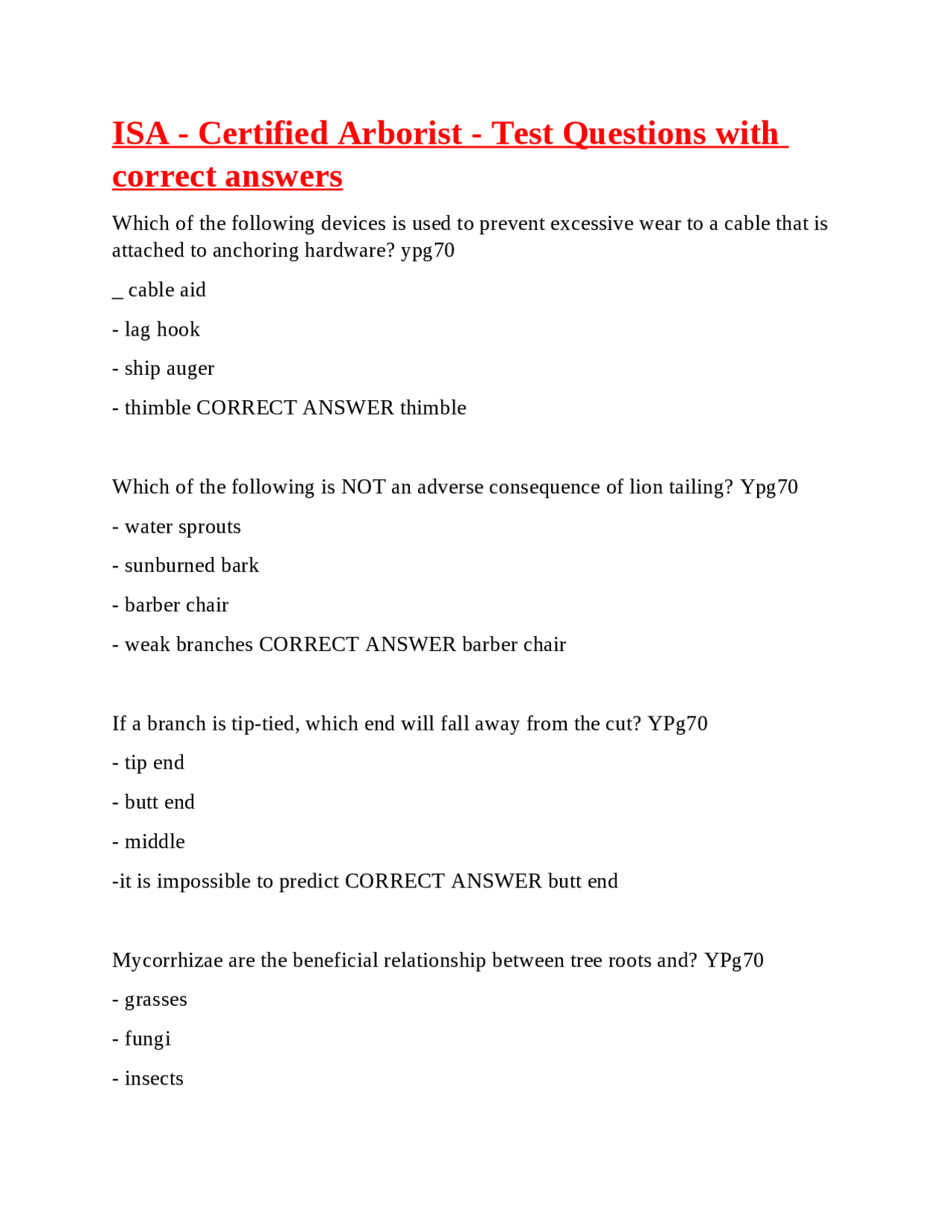 ISA Certified Arborist Test Questions and Answers | Exams Computer ...
