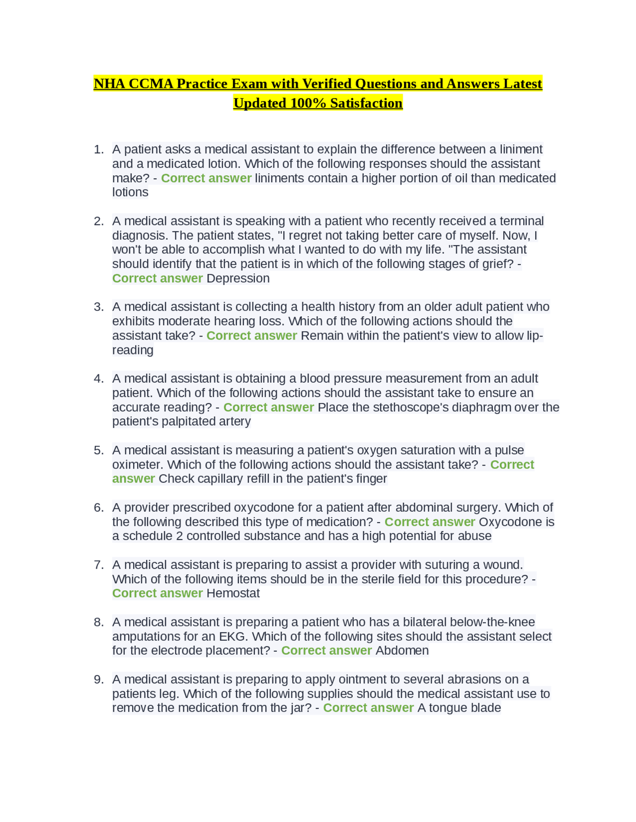 NHA CCMA Practice Exam with Verified Questions and Answers | Exams ...