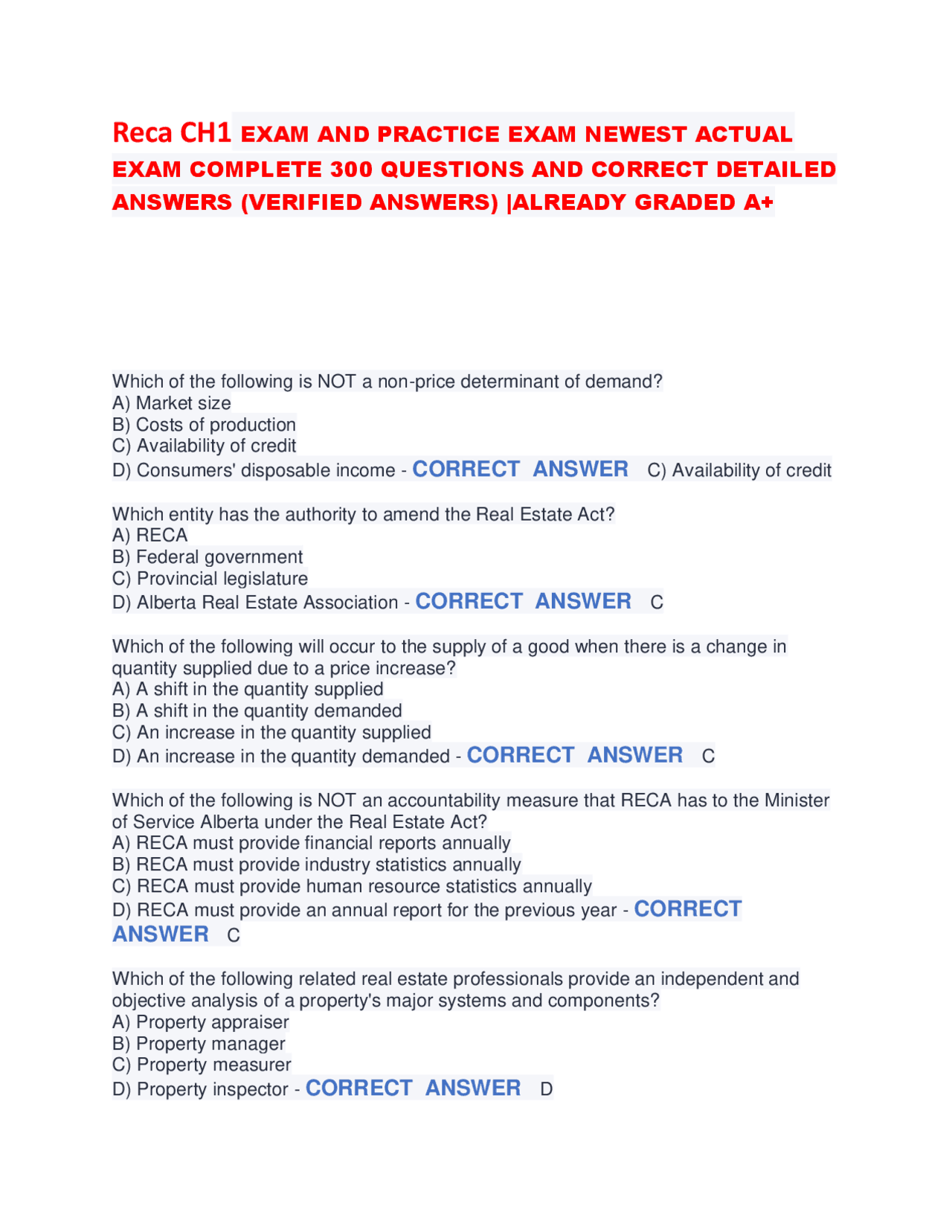 RECA Exam and Practice Exam: Real Estate Principles and Practices ...
