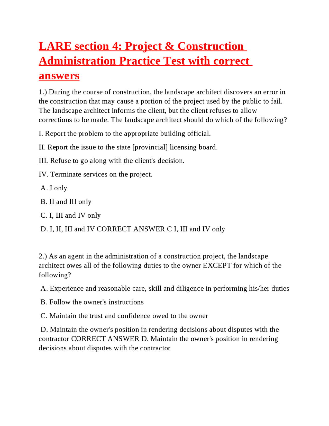 LARE Section 4: Project & Construction Administration Practice Test ...