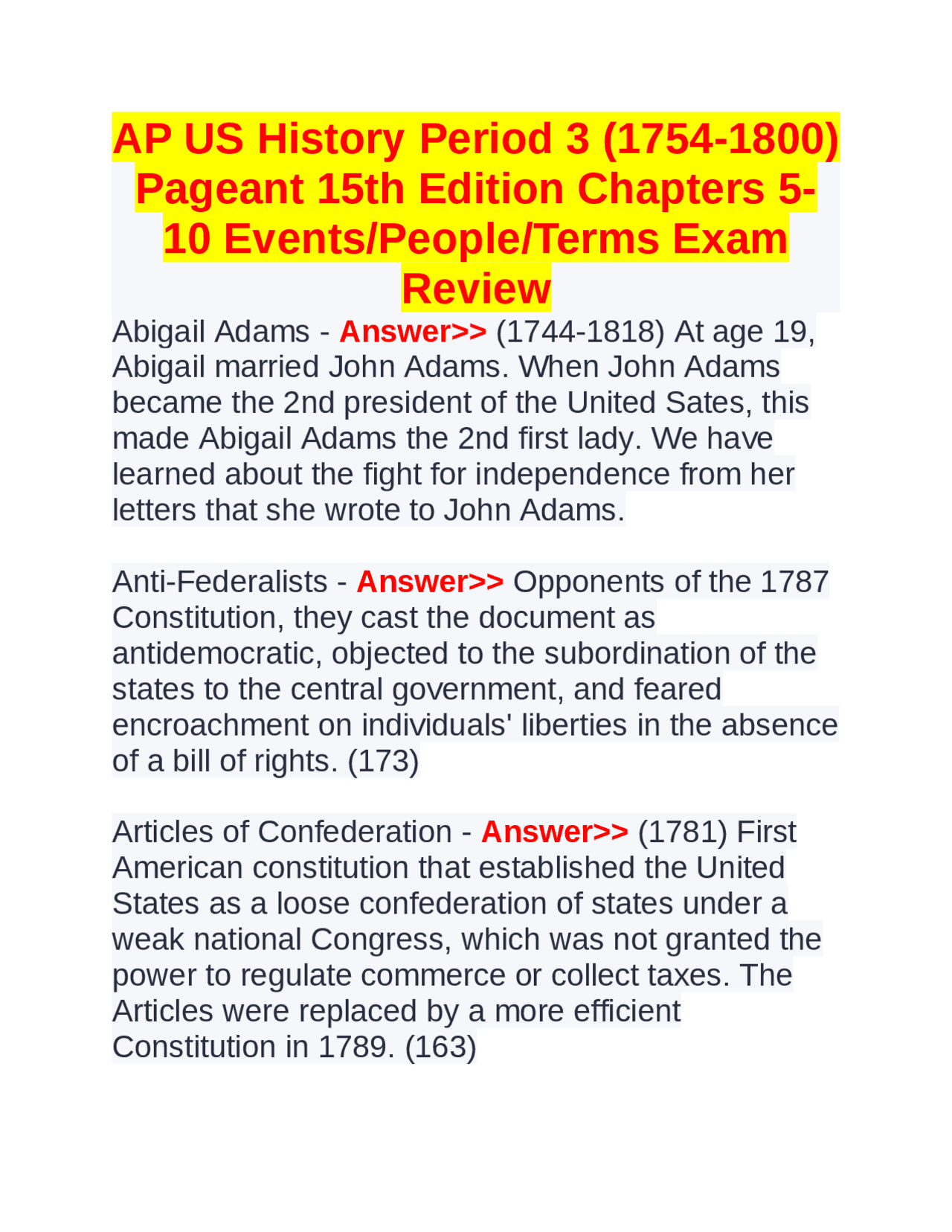 AP US History Period 3 (1754-1800) Exam Review: Events, People, and ...