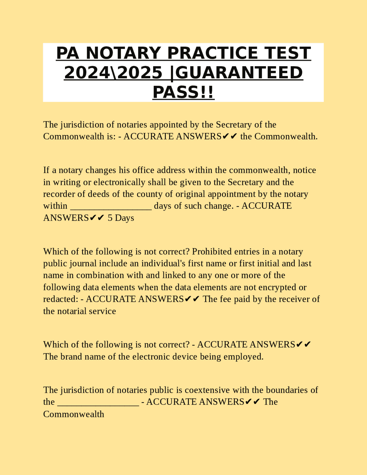 Pennsylvania Notary Public Practice Test: 2024-2025 | Exams Nursing ...