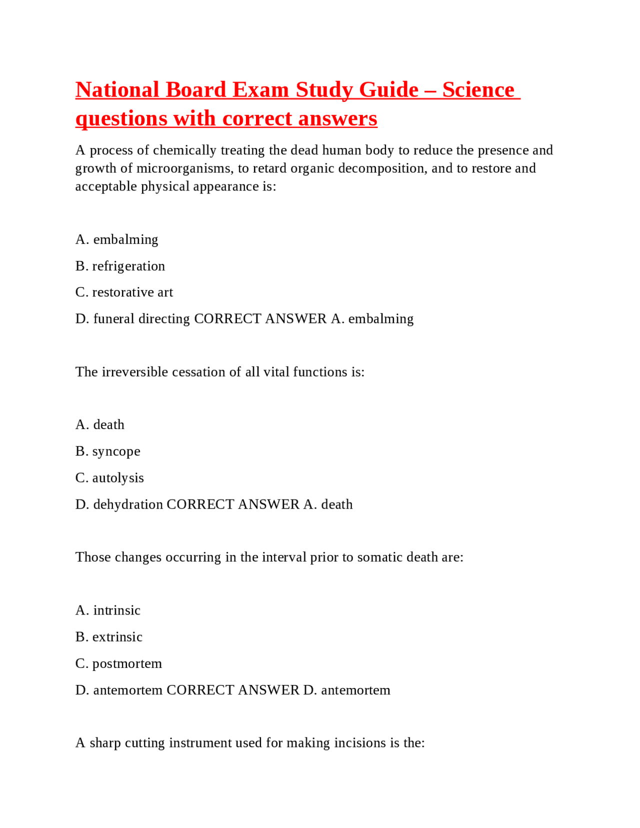 National Board Exam Study Guide - Science: Multiple Choice Questions ...