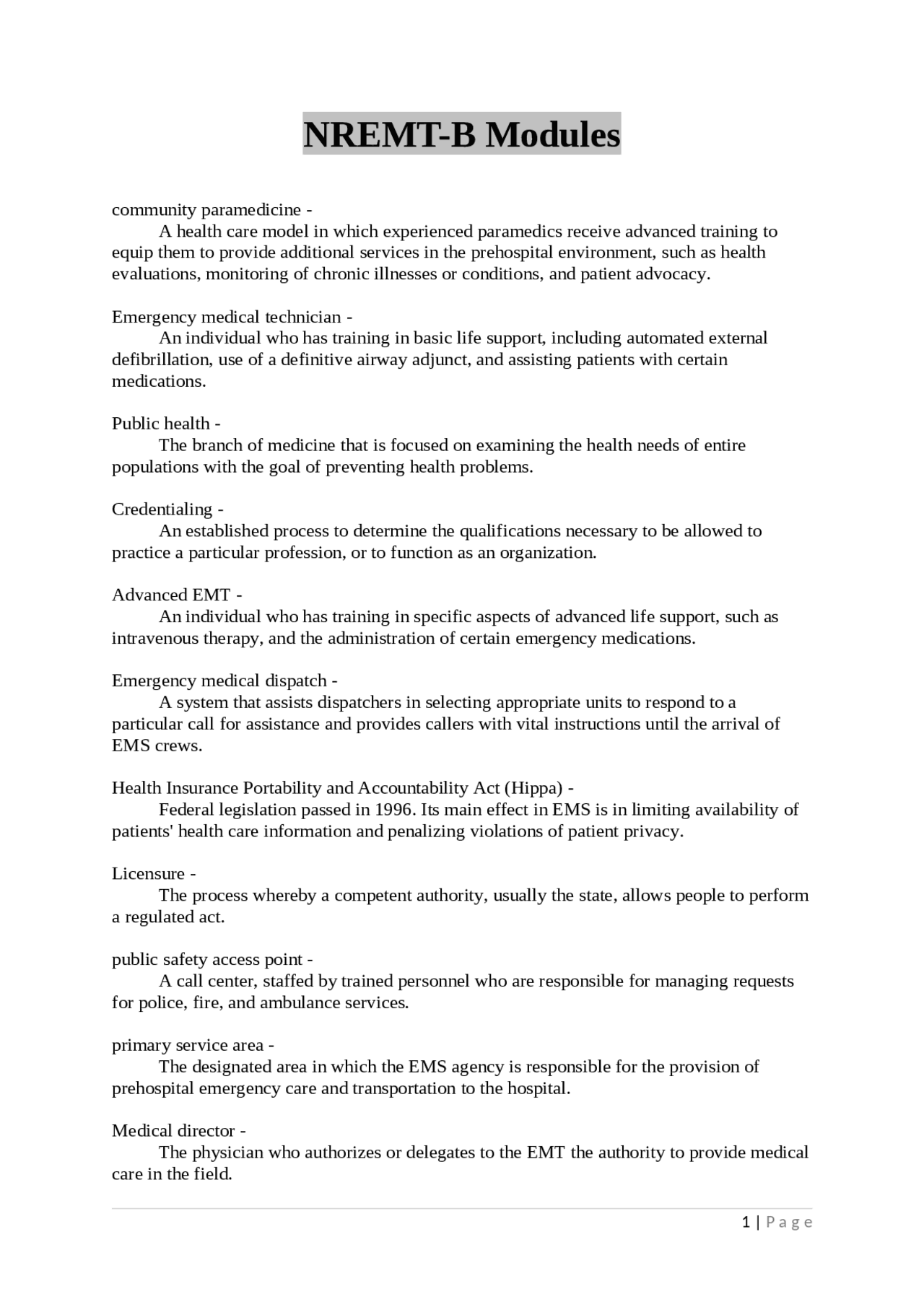 Emergency Medical Services (EMS) Terminology and Concepts: A Glossary ...