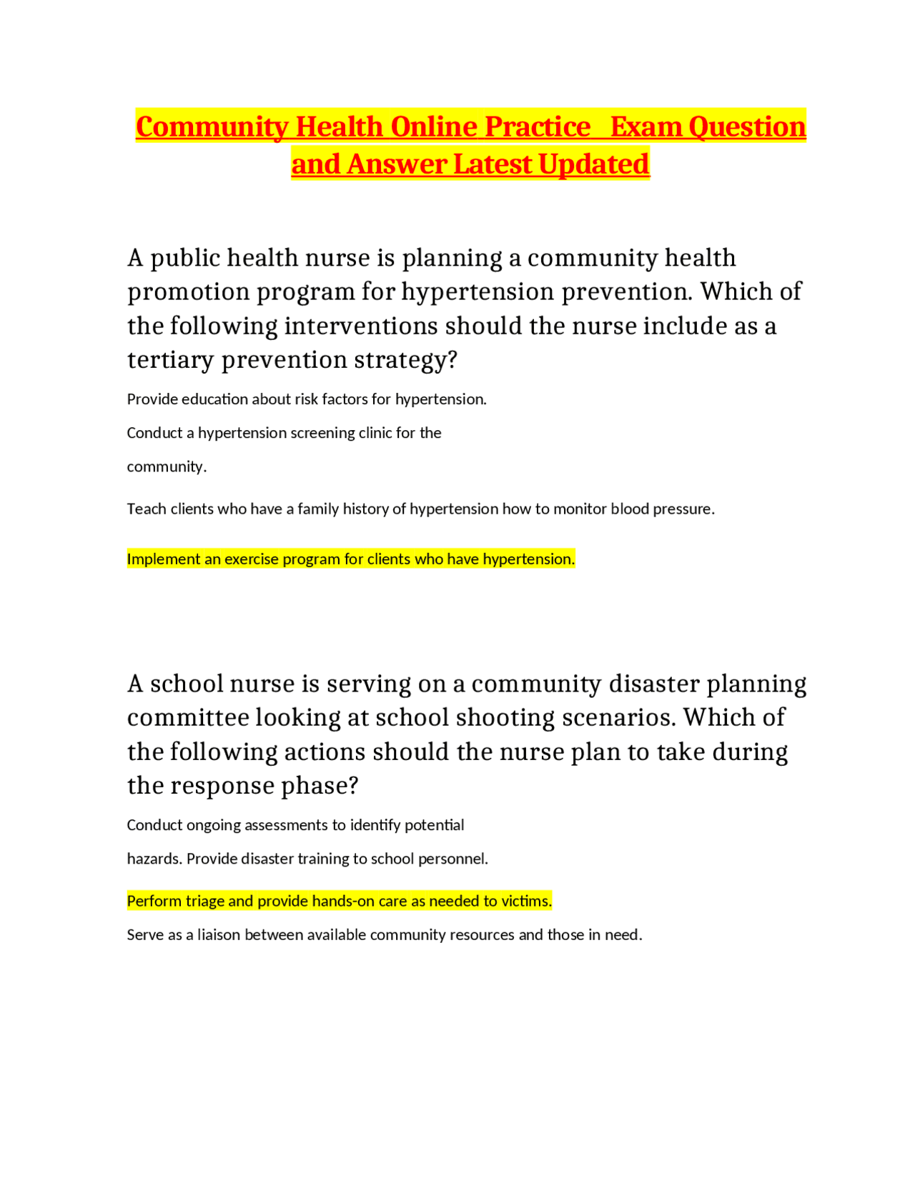 Community Health Practice Exam Questions and Answers: Latest Updated ...