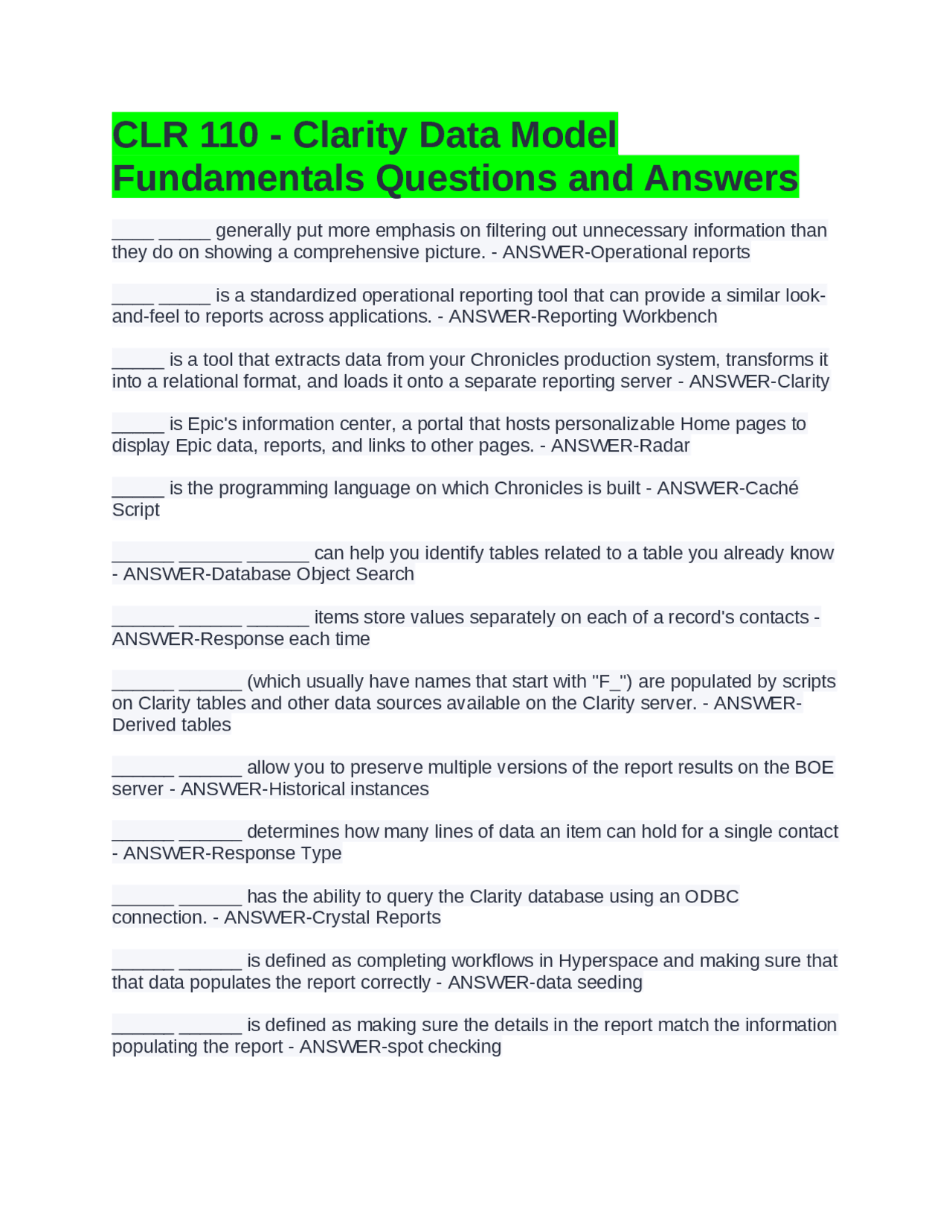 Clarity Data Model Fundamentals: Questions and Answers | Exams Advanced Computational Complexity ...