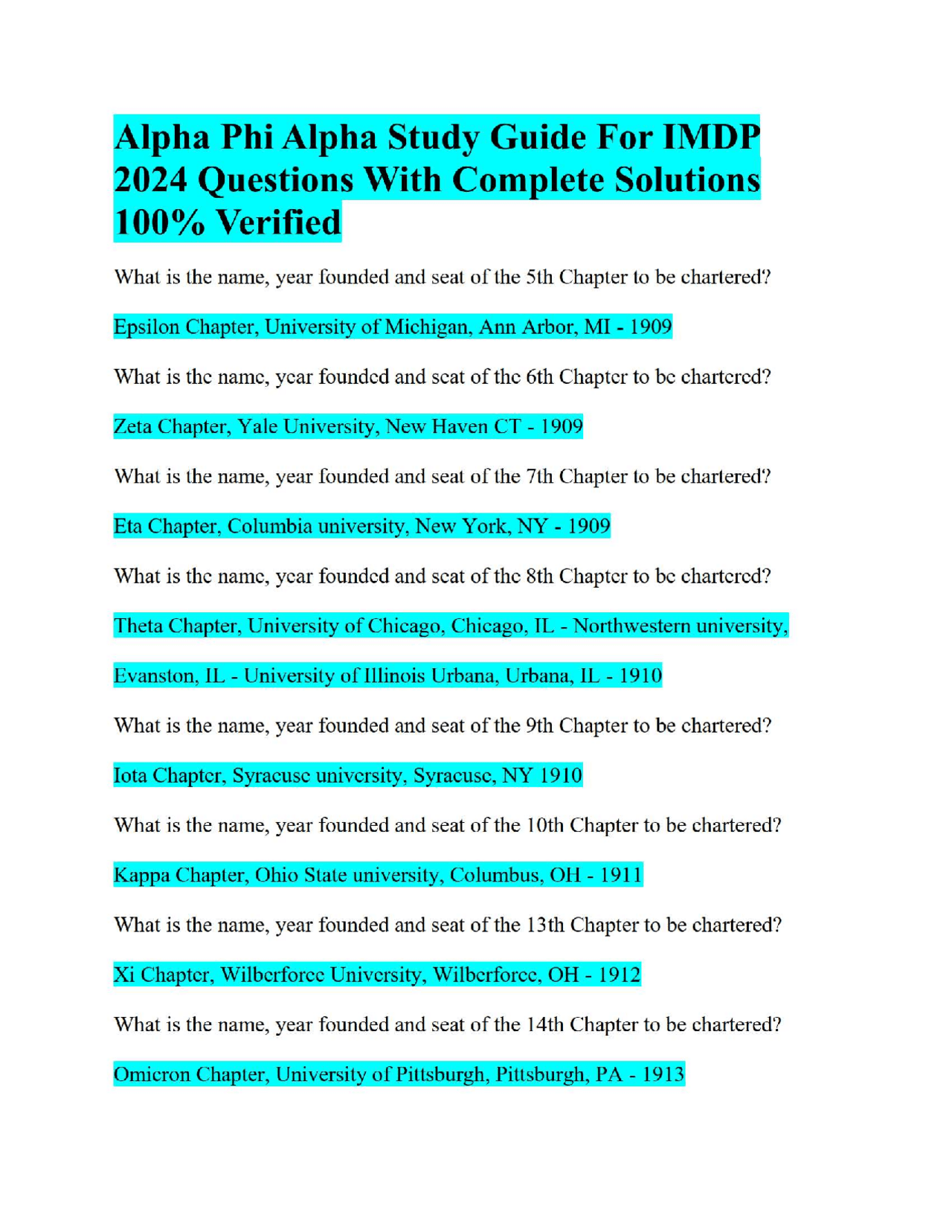 Alpha Phi Alpha Study Guide For IMDP 2024 Questions With Complete ...