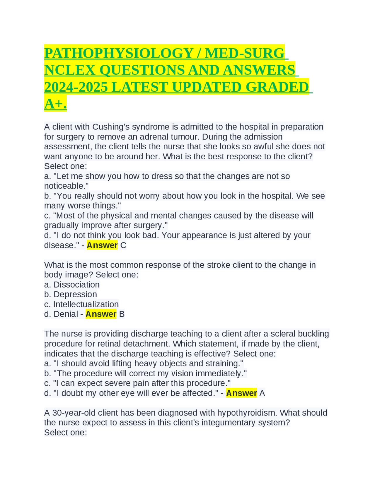 NCLEX Questions and Answers: Pathophysiology and Medical-Surgical ...