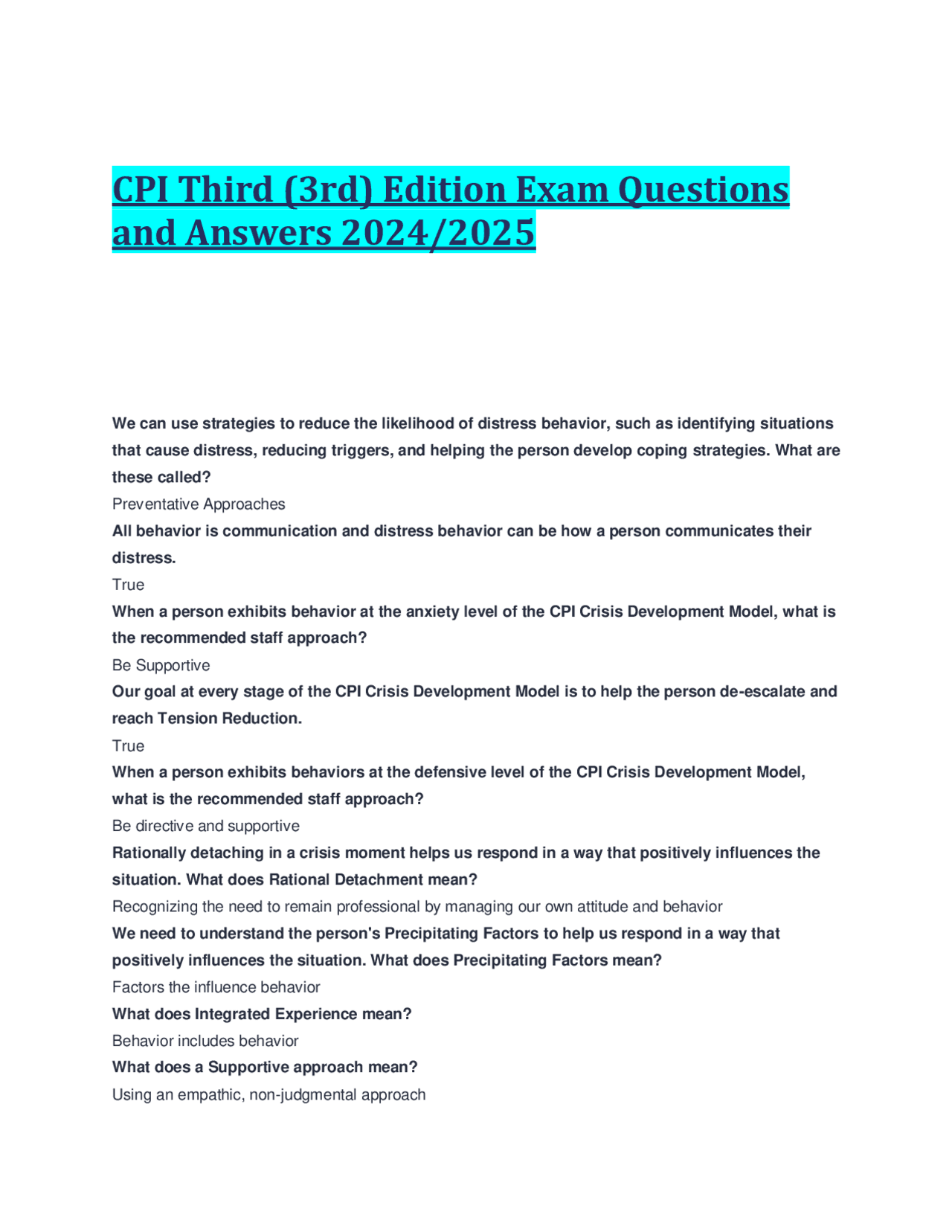 CPI Third (3rd) Edition Exam Questions and Answers 2024/2025 | Exams ...