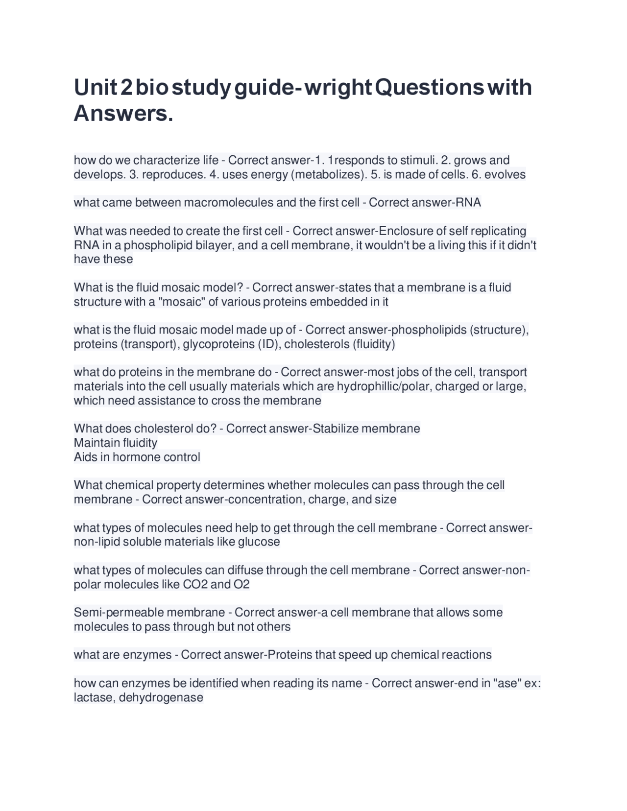 Biology Study Guide: Unit 2 - Cell Structure and Function | Exams ...