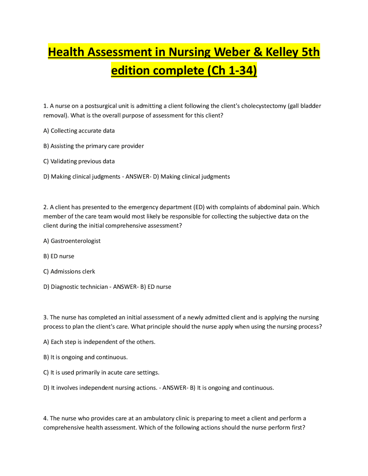 Health Assessment in Nursing: Multiple Choice Questions and Answers ...