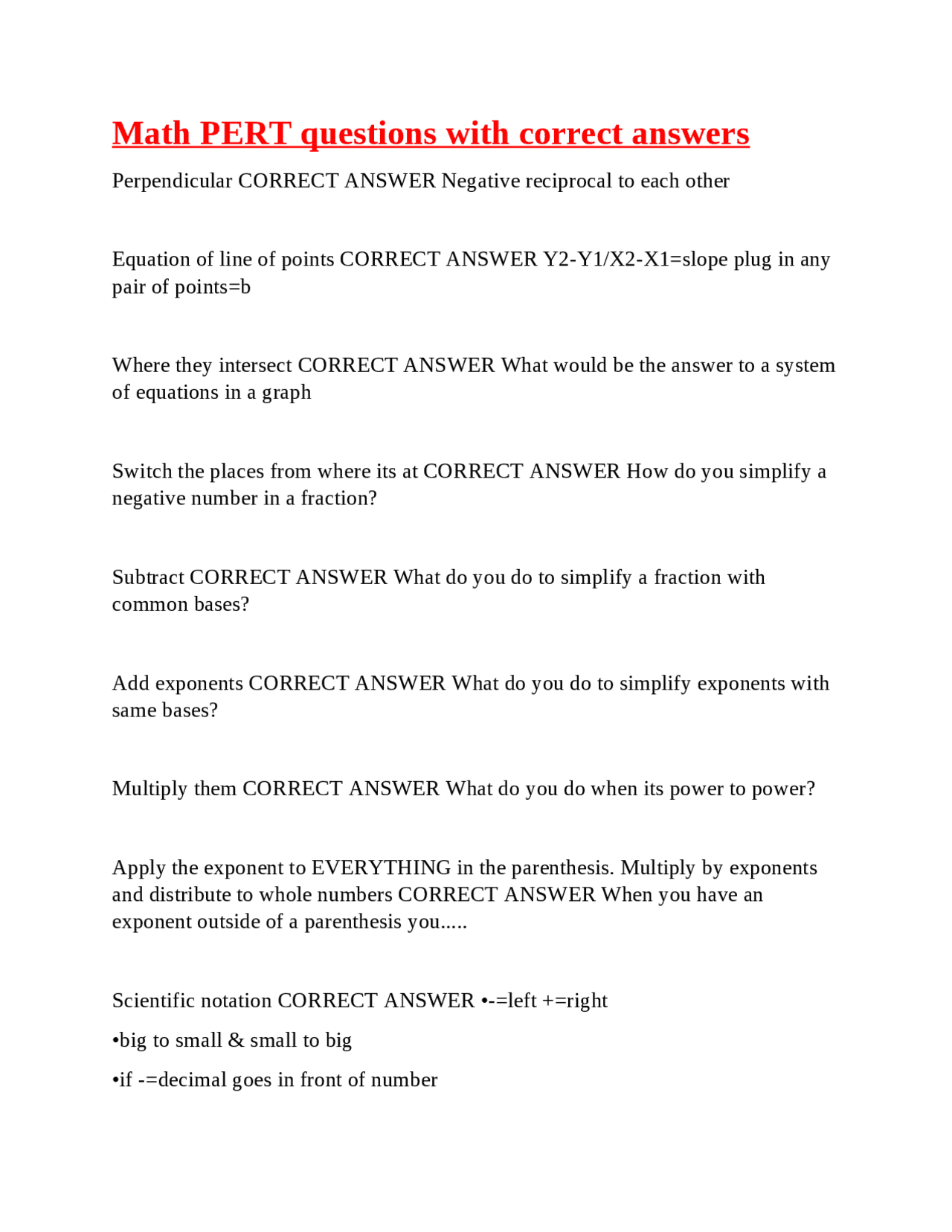 Math PERT Questions and Answers: A Guide to Basic Algebra and Geometry ...