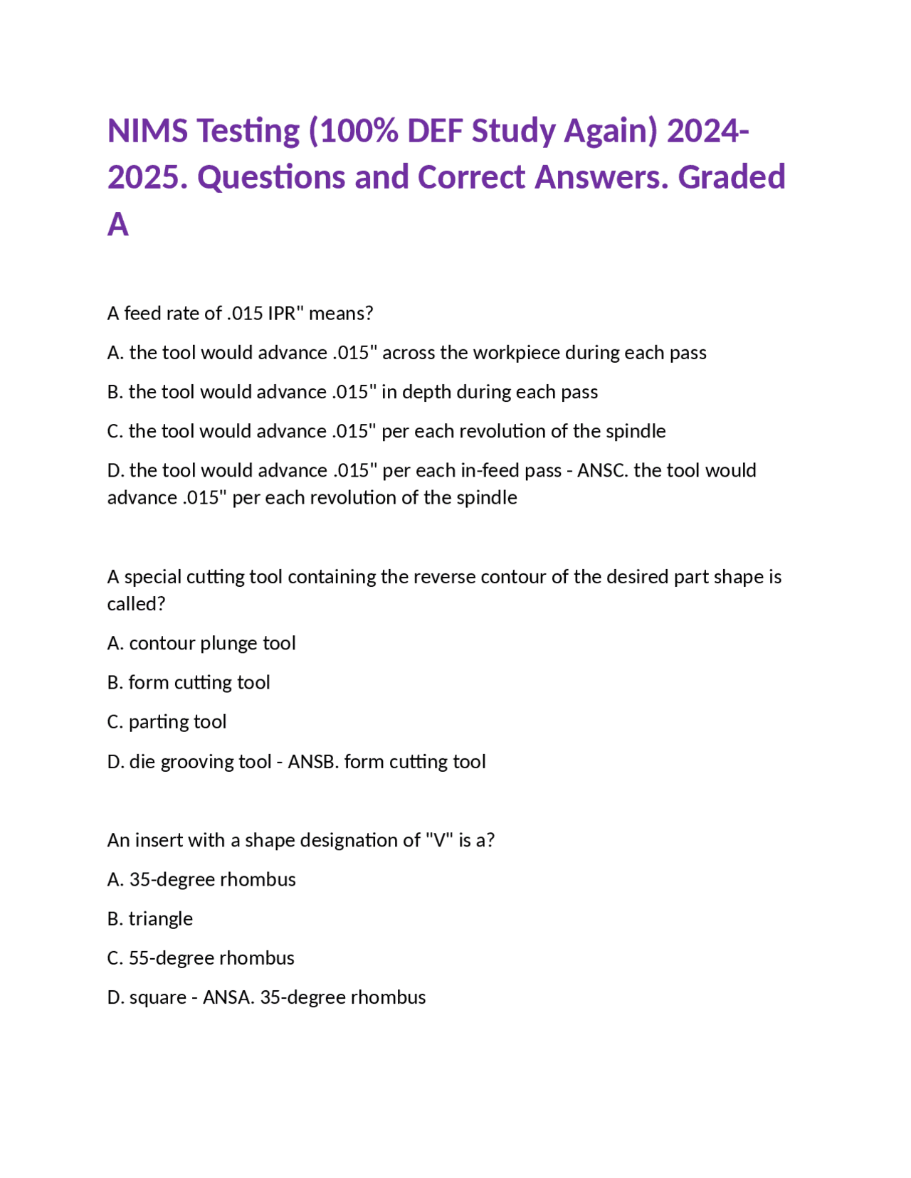 NIMS Testing (100% DEF Study Again) 2024-2025. Questions and Correct ...