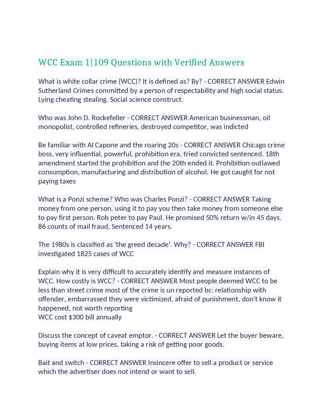WCC Exam 1|109 Questions with Verified Answers,100% CORRECT | Exams Business Fundamentals | Docsity