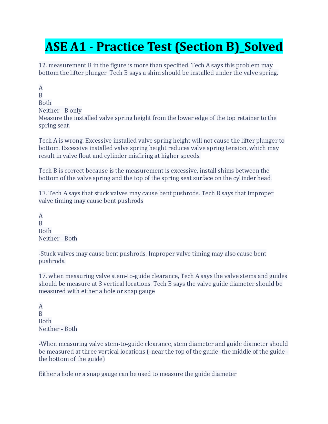 ASE A1 - Practice Test (Section B)_Solved | Exams Advanced Education ...