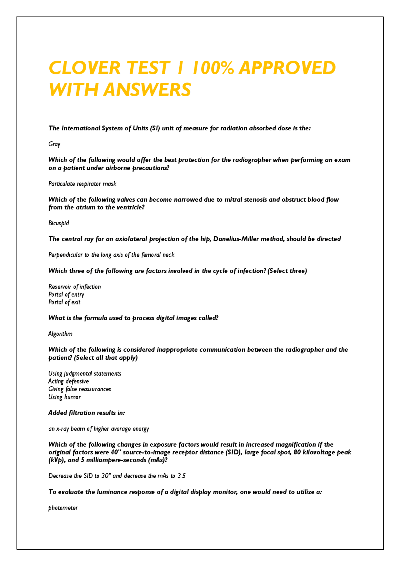 Radiology Practice Questions with Answers: A Comprehensive Review ...