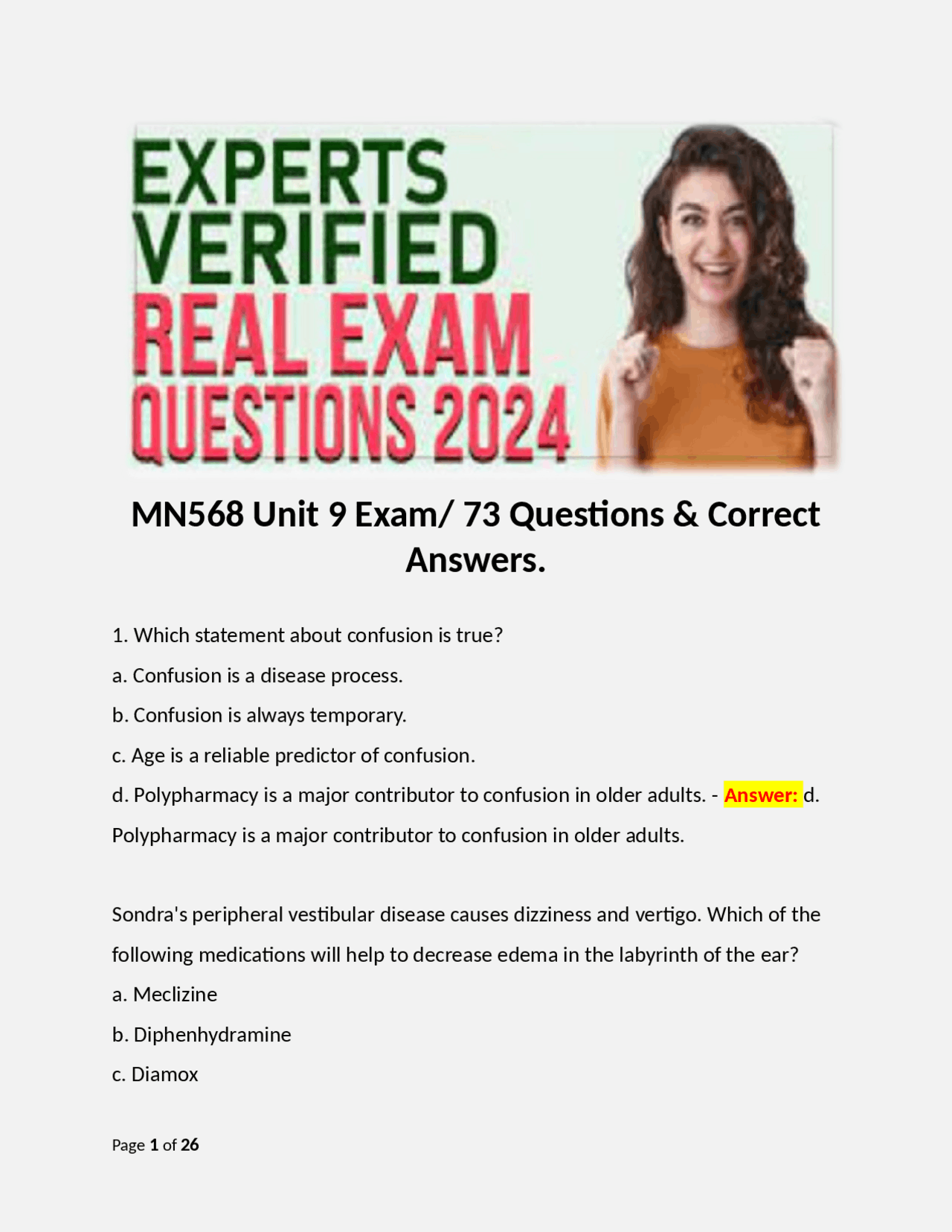 MN568 Unit 9 Exam/ 73 Questions & Correct Answers. | Exams Nursing ...