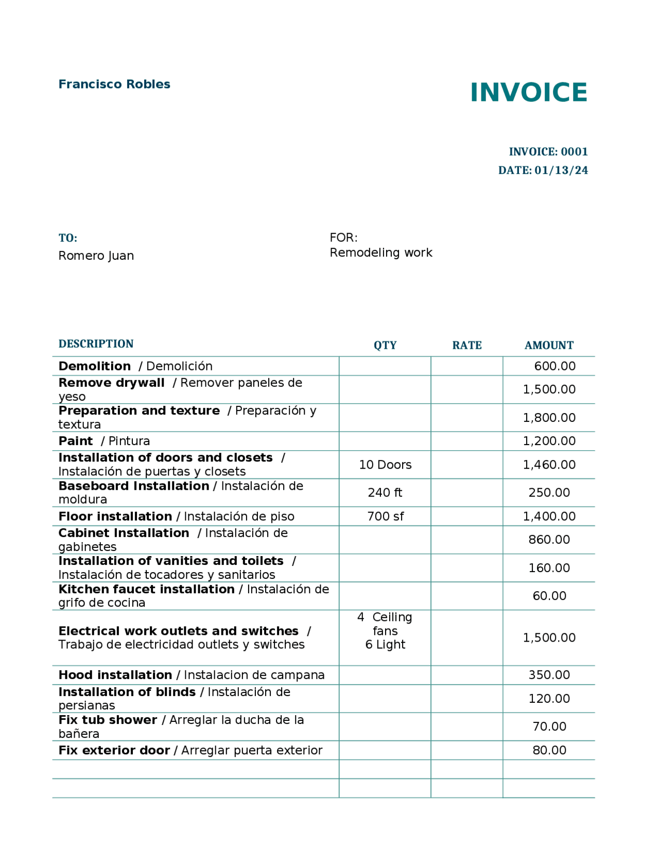 invoice services work | Exercises Economics | Docsity