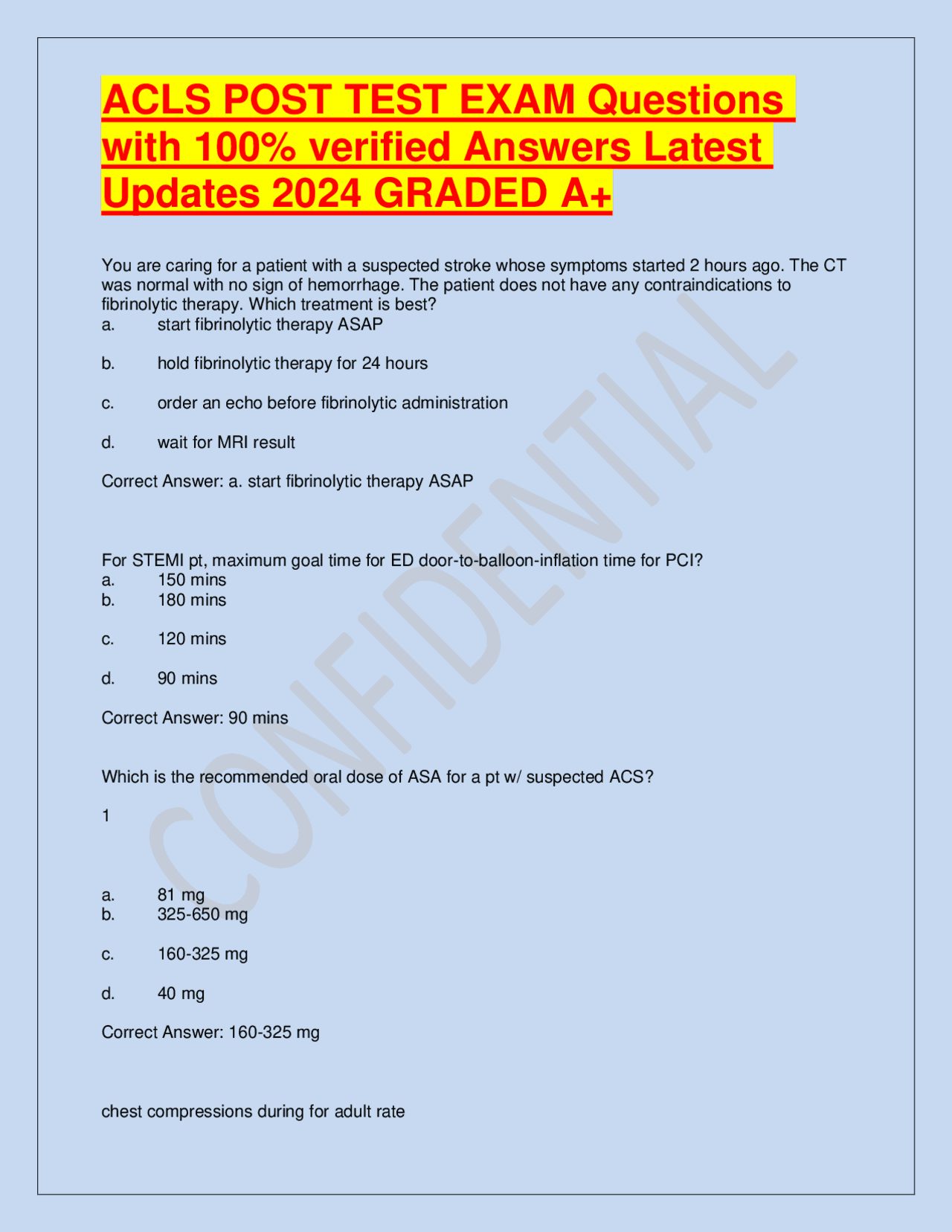 ACLS POST TEST EXAM Questions with 100% verified Answers Latest Updates ...